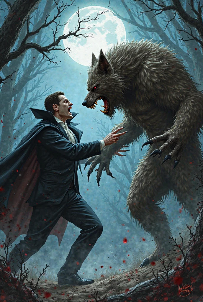 Create a vampire fighting a werewolf - SeaArt AI