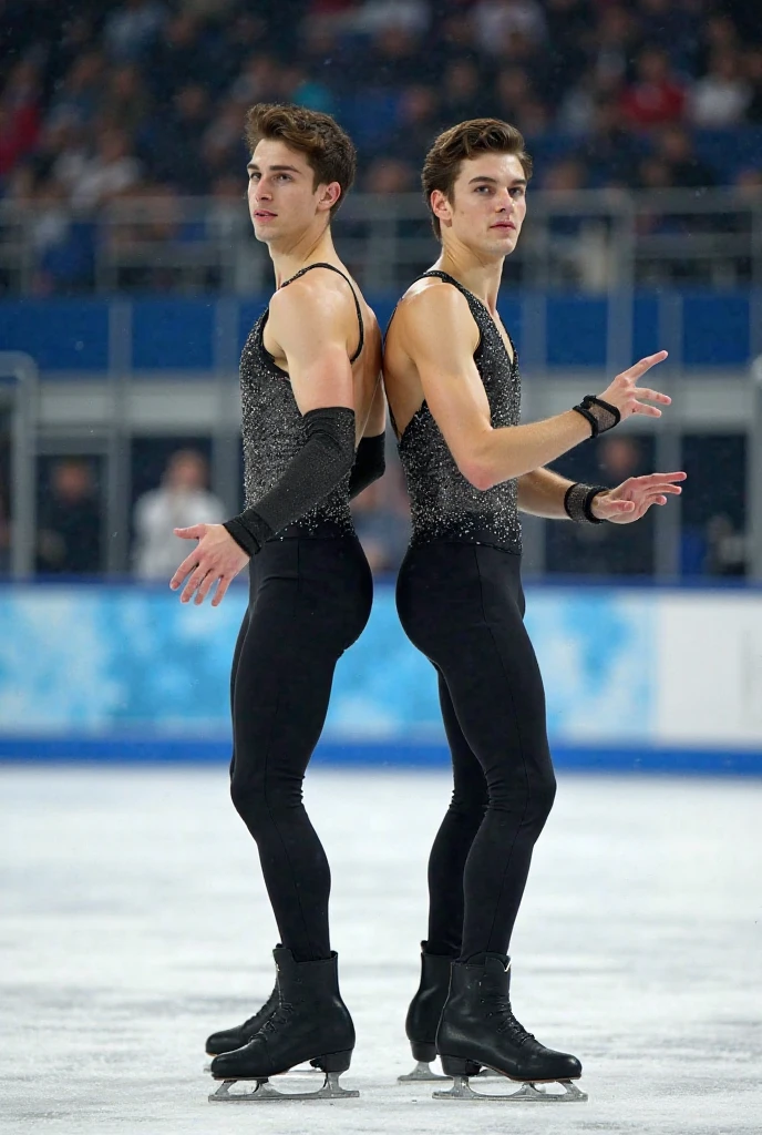 "Two young athletic men, dressed in professional figure skating ...