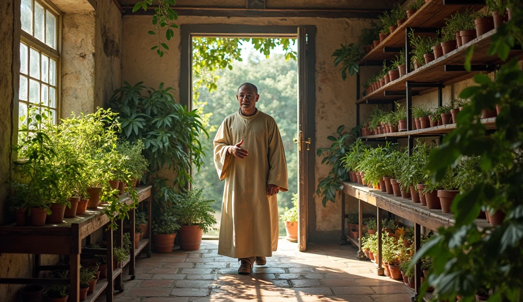 San Martín de Porres enters the infirmary inside the convent - SeaArt AI