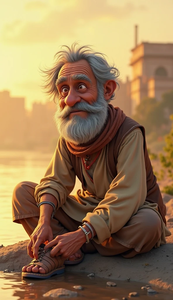 A weary old laborer((in a pixar/disney-style animation, the old laborer ...