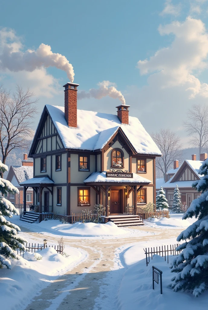 Hospital in a small town with snow outside - SeaArt AI