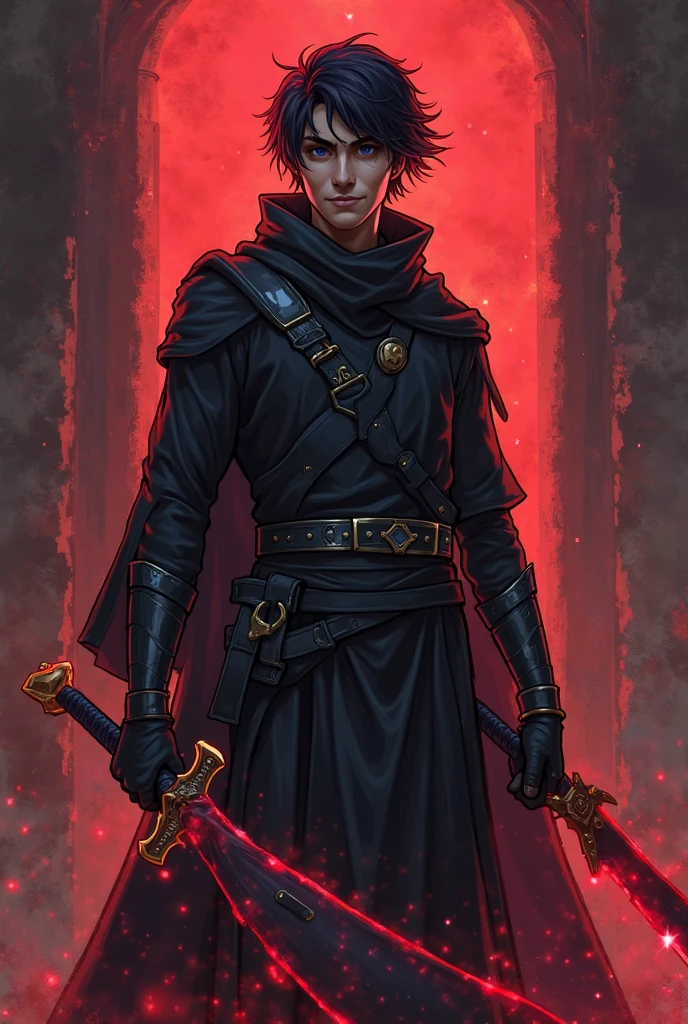 webtoon style : A swordsman dressed in black, your clothes seem to be ...