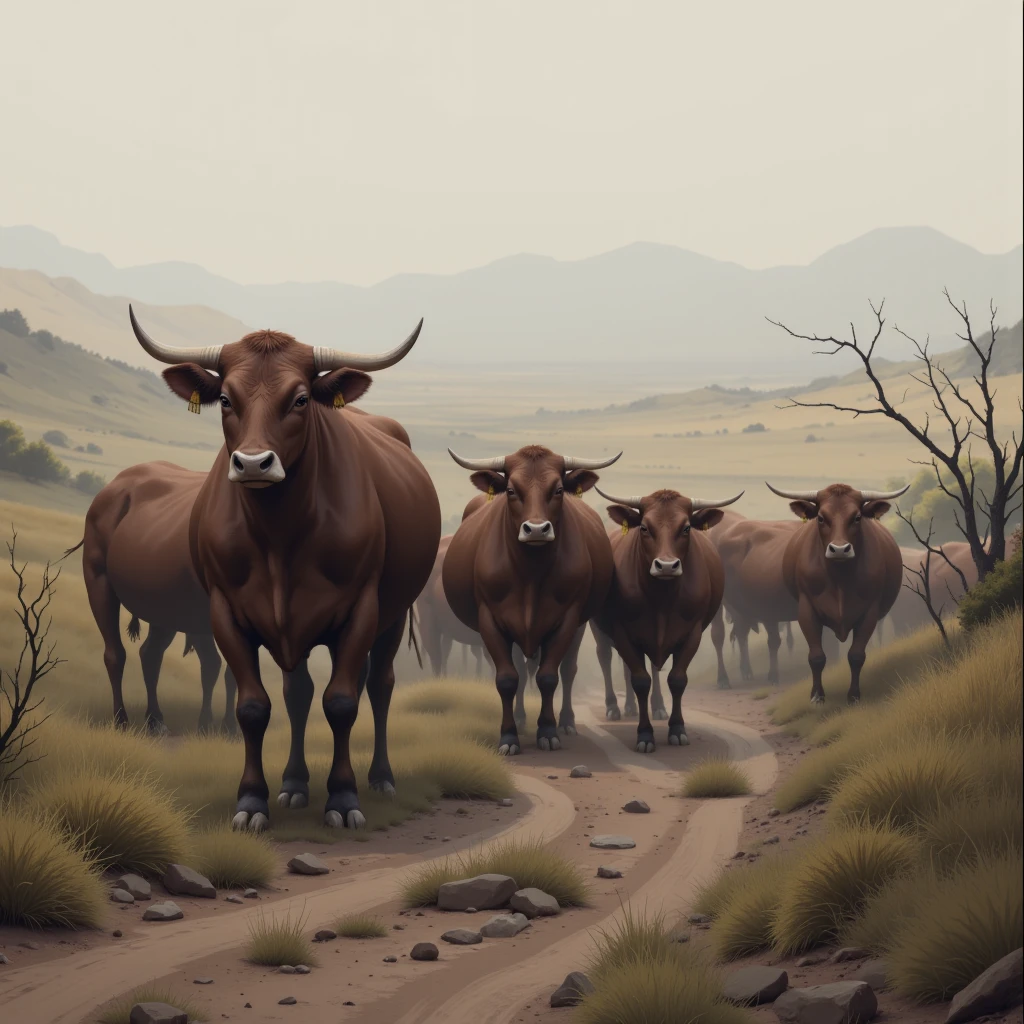 On a very sad afternoon, cattle moo non-stop. A backlands scene - SeaArt AI
