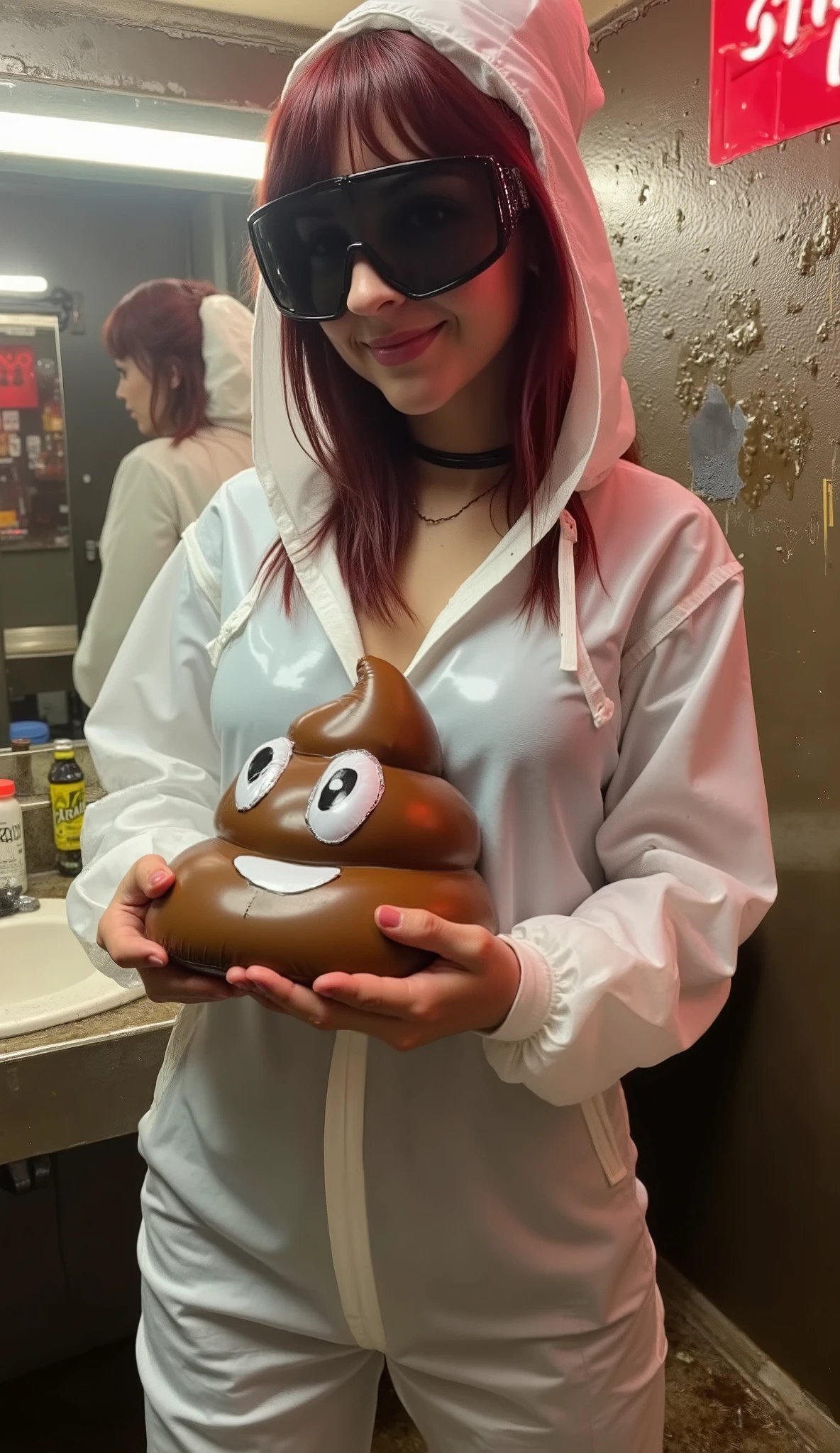 Woman in white shirt and sunglasses holding a poop bag - SeaArt AI