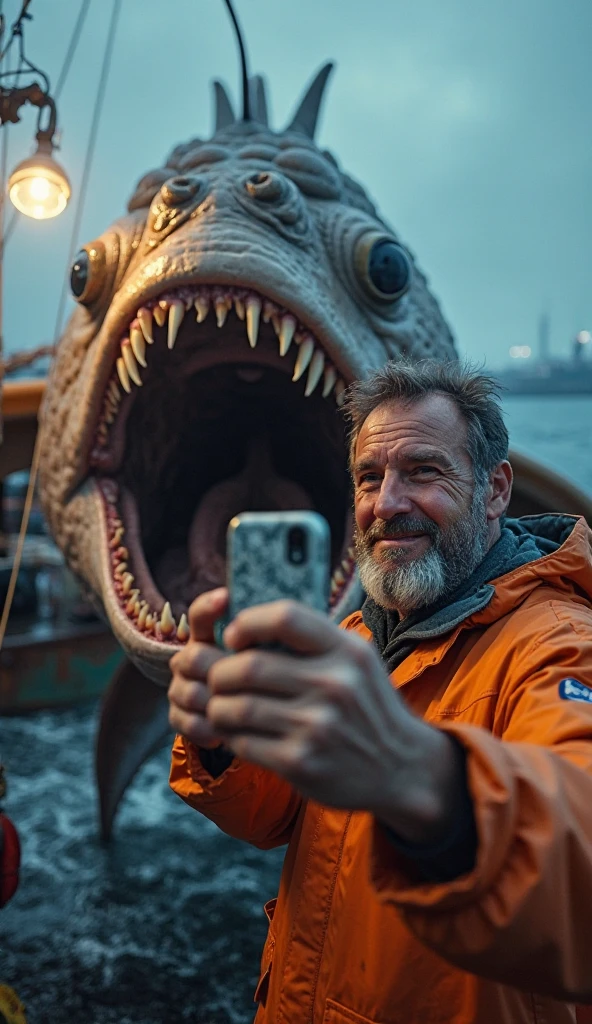 Handheld camera shake, A close-up shot of a massive, terrifying deep ...