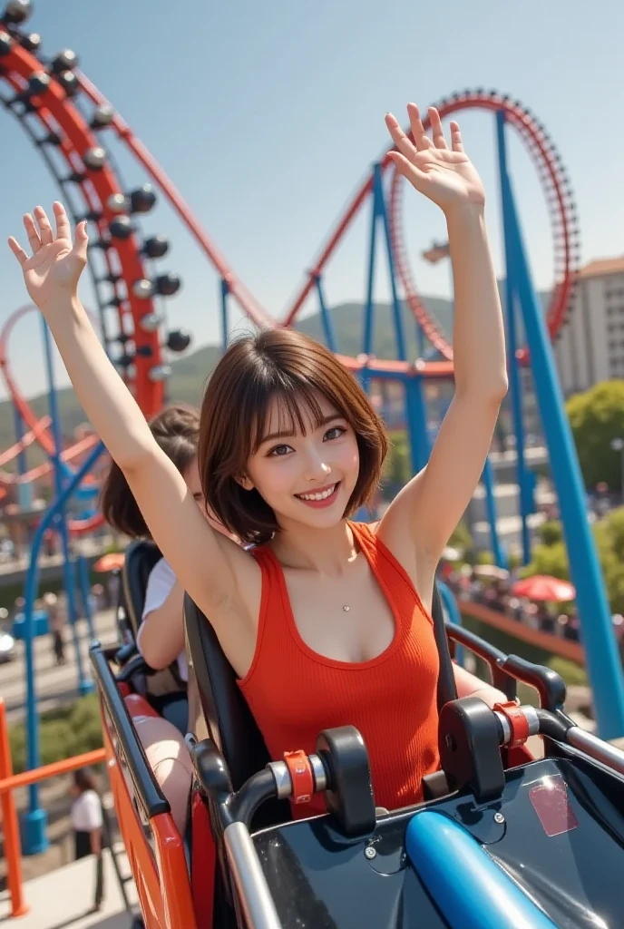 "Steep descent at a right angle、thrilling amusement park scenes - SeaArt AI