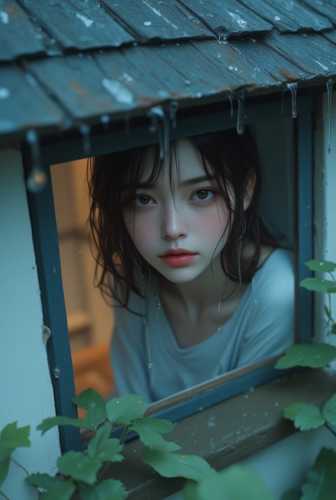 looking at Raindrops Dripping from the Roof