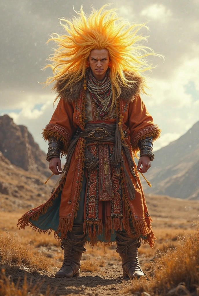 Super Saiyan Wearing Traditional Mongolian Clothes - SeaArt AI