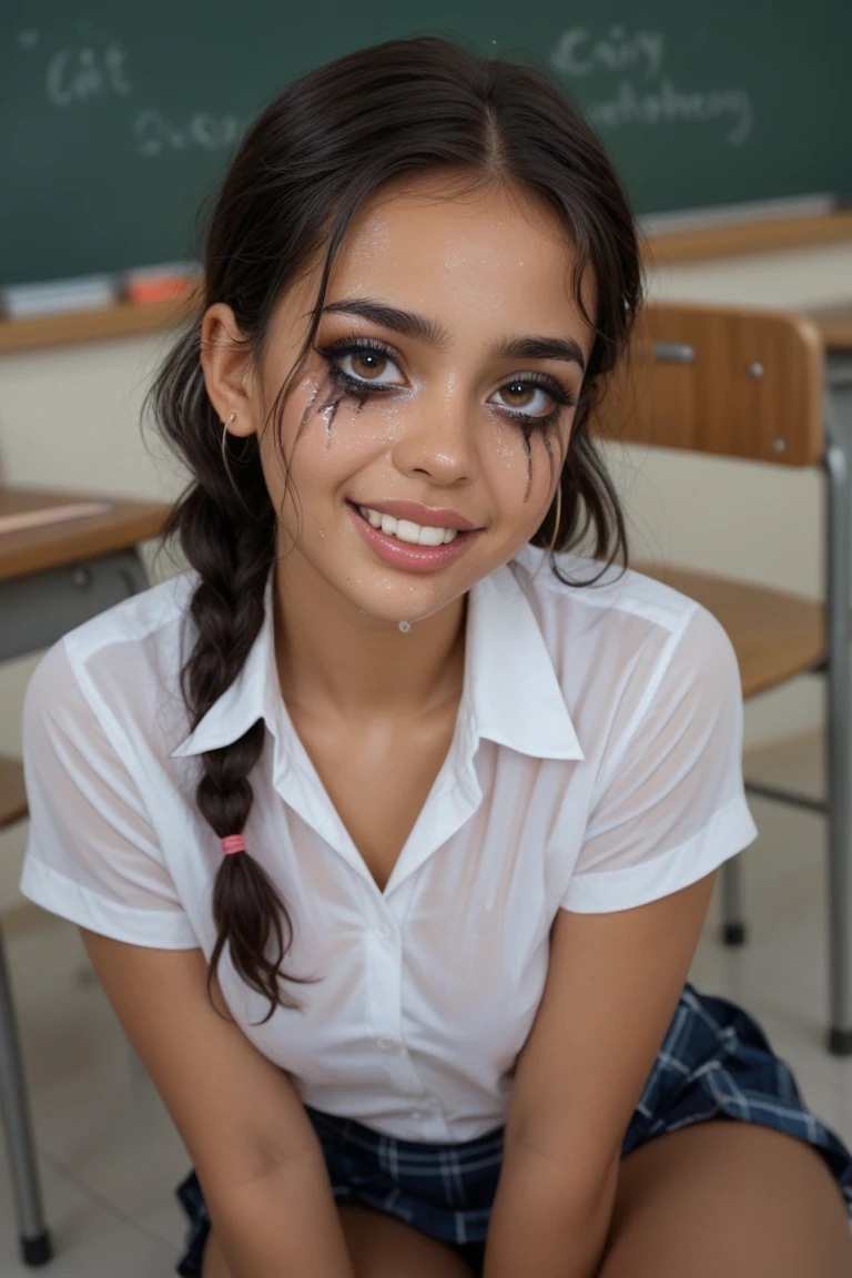 Young latina classroom drooling soaked schoolgirl soaked legs thighs wet ruined - SeaArt AI