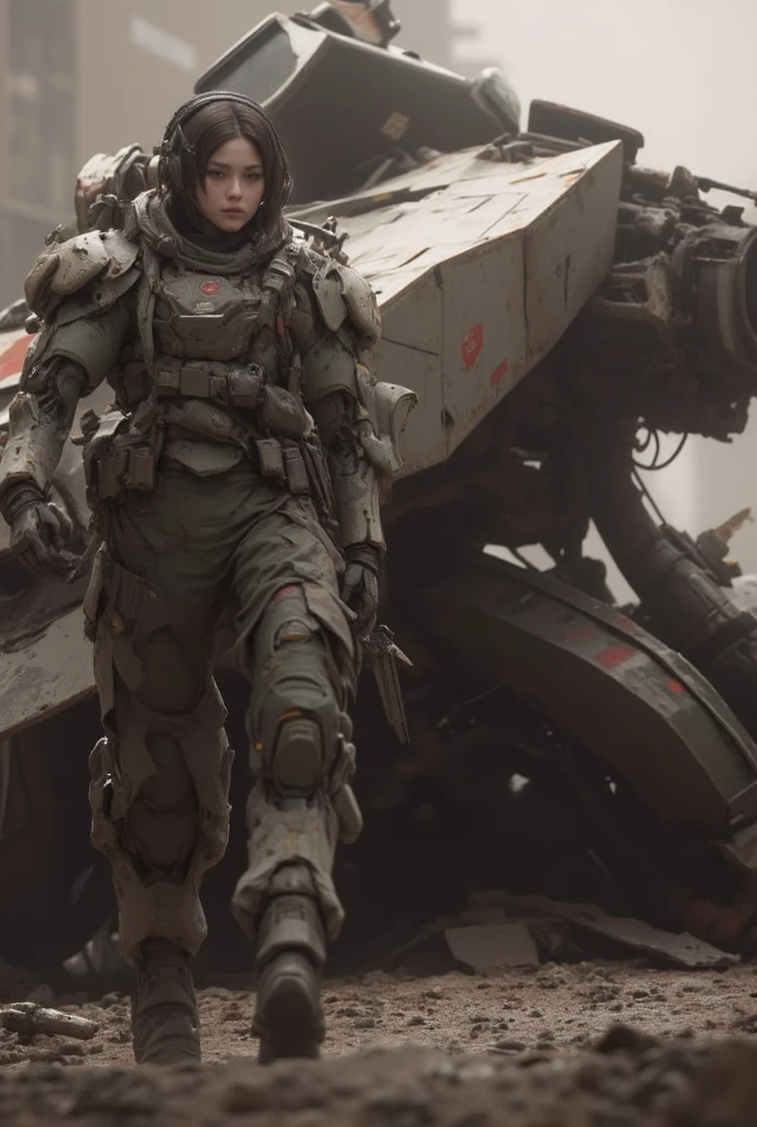 A huge robot weapon like ARMORED CORE is damaged and collapsed - SeaArt AI
