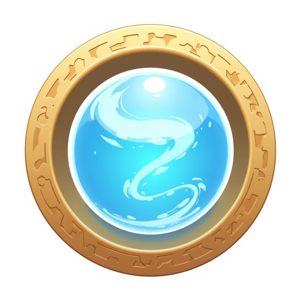 Thick brass ring with a pattern carved in, blue water energy orb inside ...