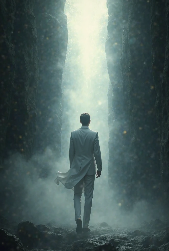 A young man facing back he is wearing a white suit as he is being ...