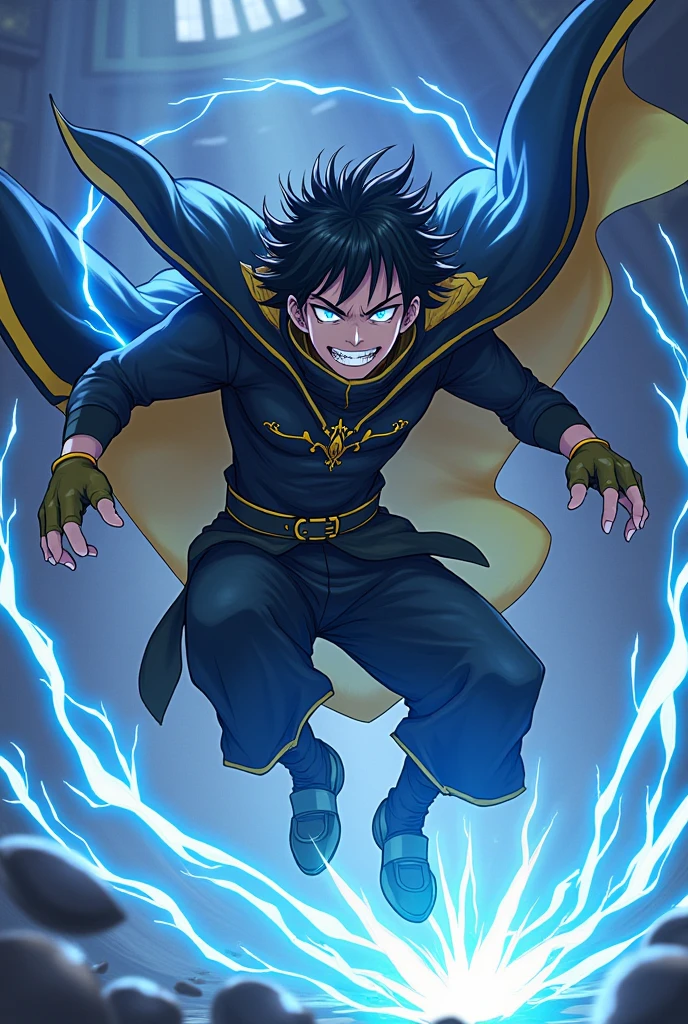Luck Voltia from Black Clover, dynamic pose mid-jump or attack - SeaArt AI