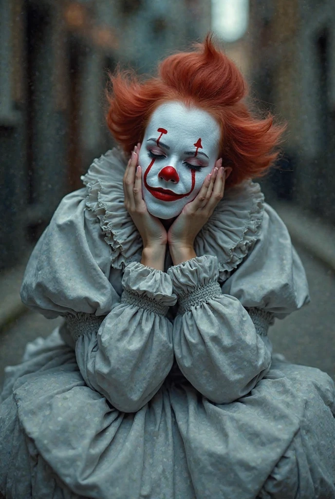 A person, likely a young adult, is depicted in a stylized, dramatic ...