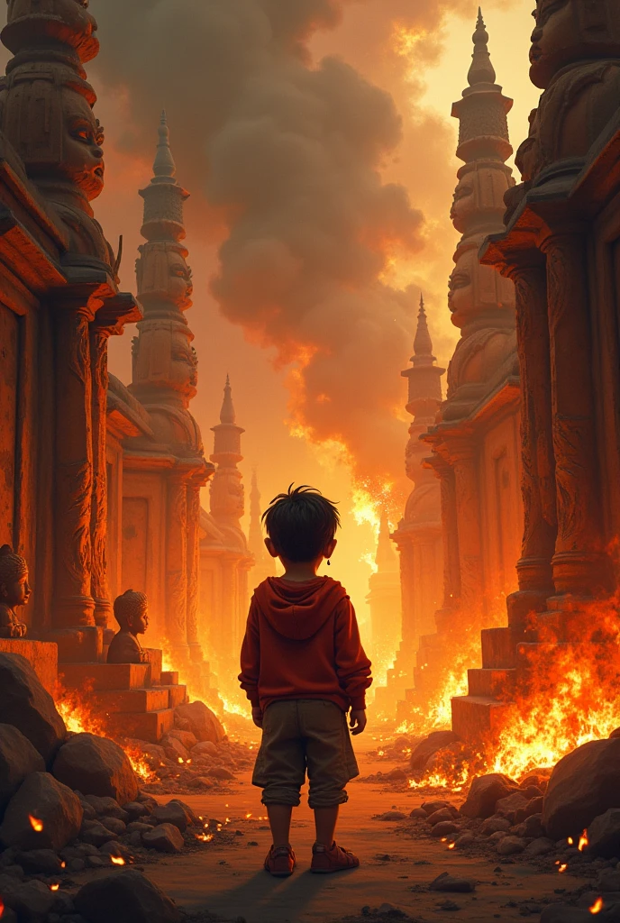 an Ayamara boy in his village crying as he watches his statues and ...