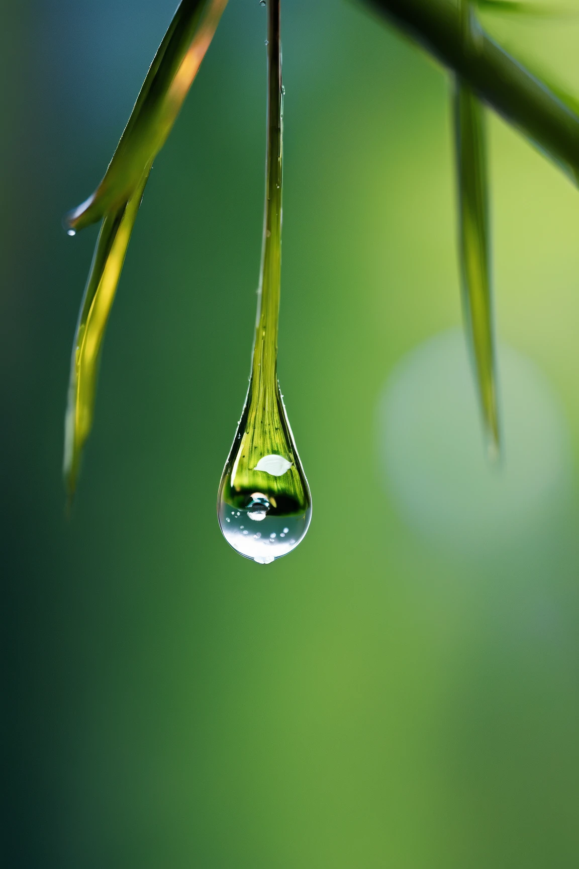Create an extreme macro-photography image of a single raindrop in razor ...