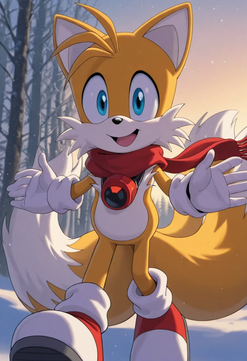 furry male, solo, two tails, walking through the winter forest - SeaArt AI