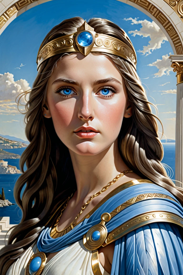 Goddess Athena Long hair, blue eyes, Drop Shadow, hyper-realism - SeaArt AI