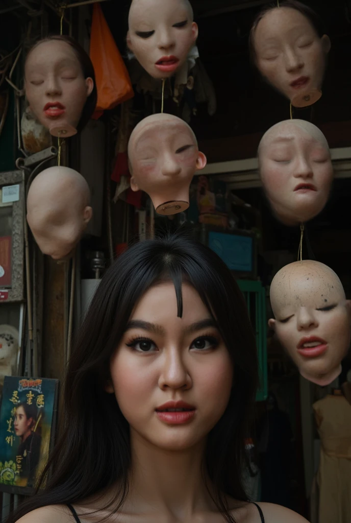 (( disembodied head hangs with a pleque on the store wall as an antique ...