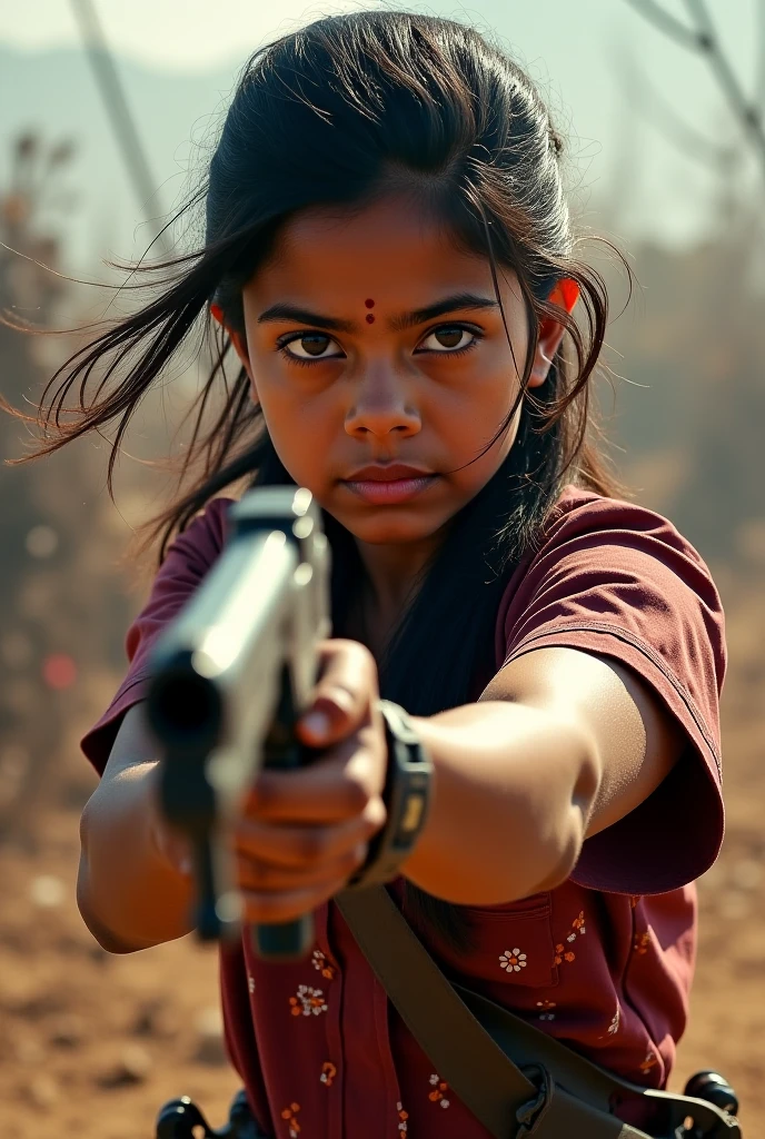 Indian girl wuth gun - SeaArt AI