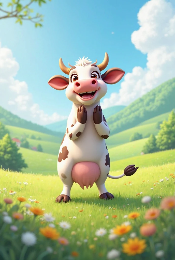A cow applauding on a meadow with the clap clap sound - SeaArt AI