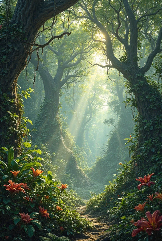 Jungle interior with exotic plants and trees - SeaArt AI