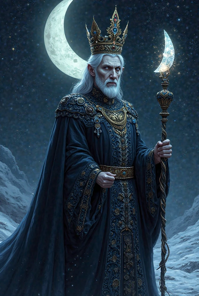 Create an anime image of Tsar Lunar, the Man in the Moon, portrayed as ...