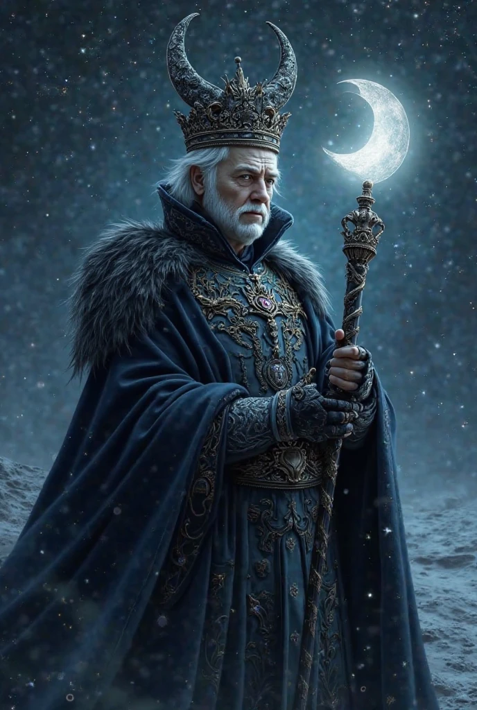 Create a semi-realistic anime image of Tsar Lunar, the Man in the Moon ...