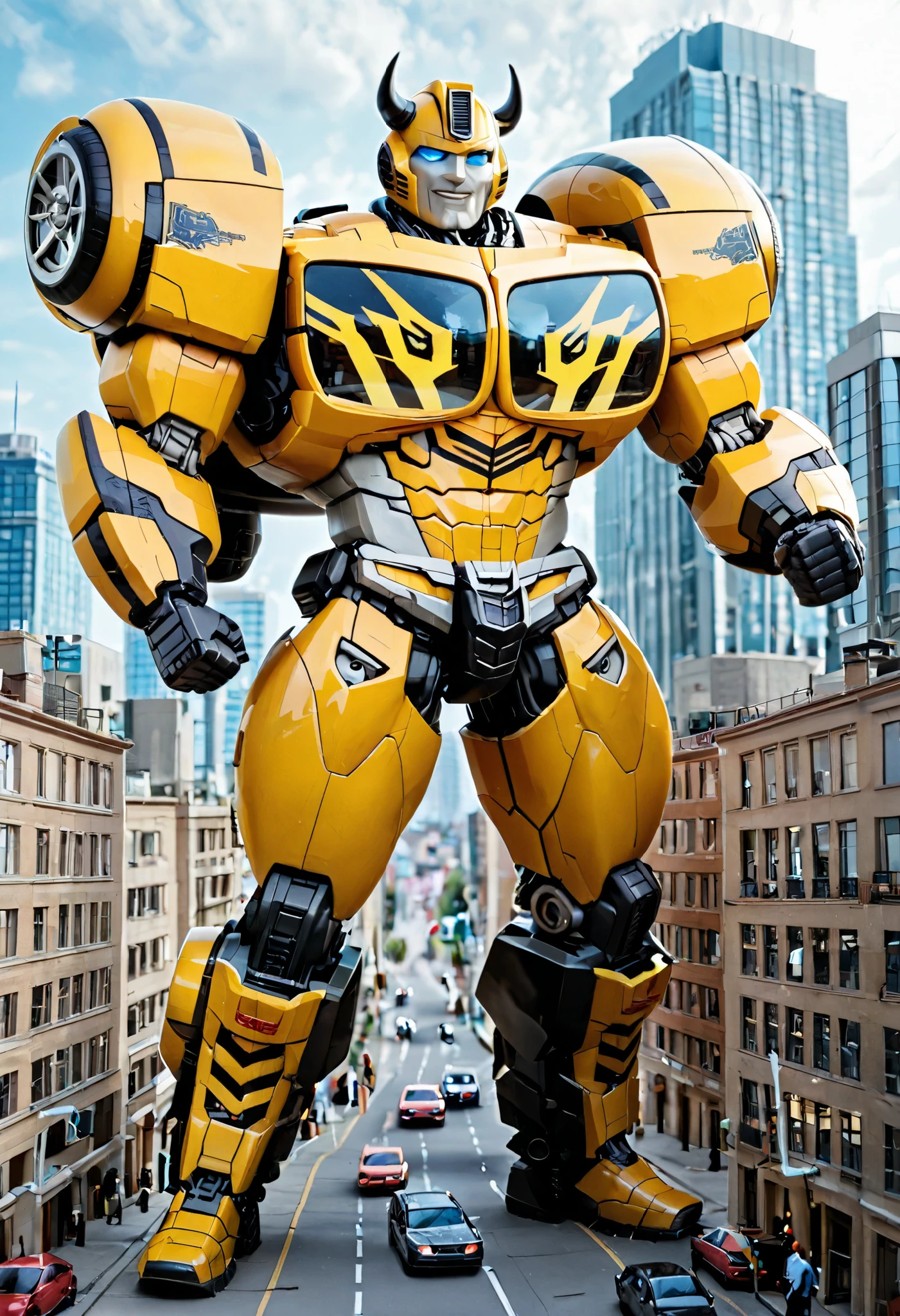 Araffe statue of a giant robot in the middle of a city - SeaArt AI