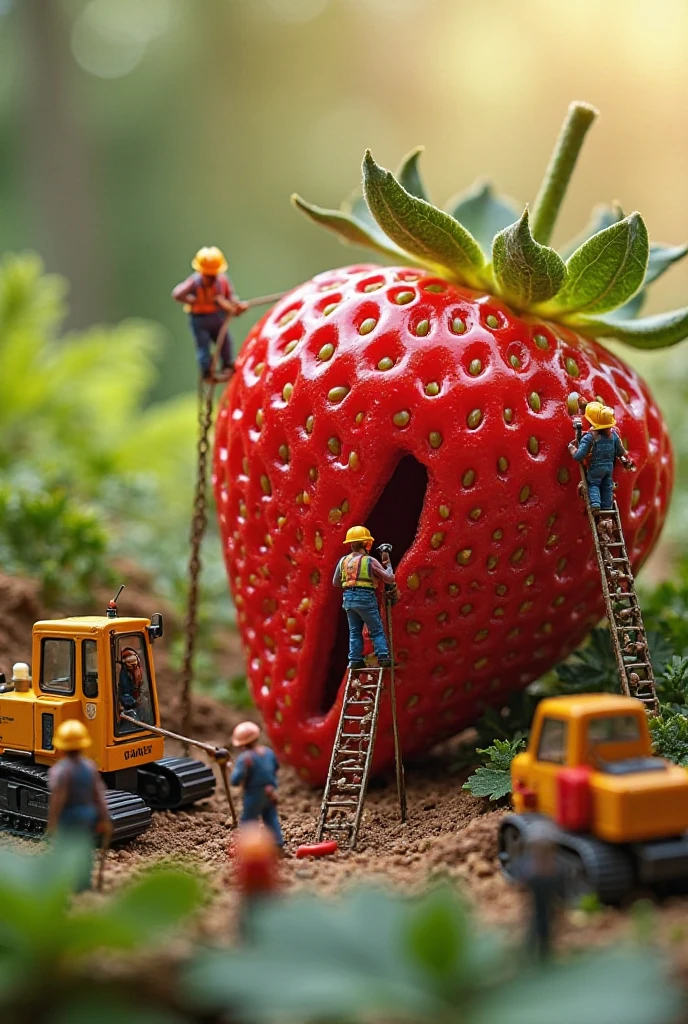 A hyper-realistic miniature world where tiny construction workers are ...