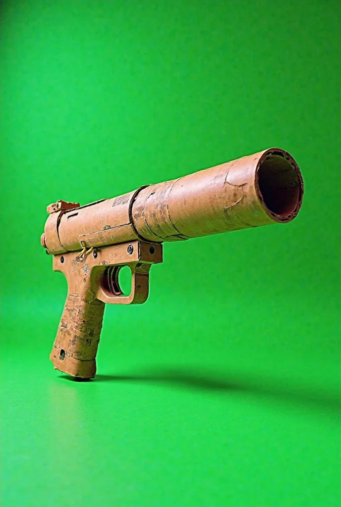 Create a very detailed cardboard bazooka from the side, green screen ...