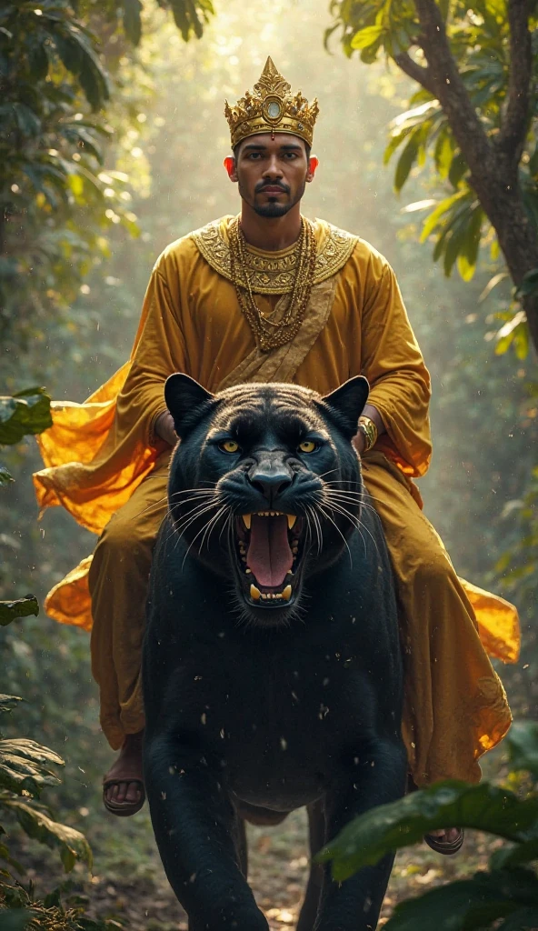 "Illustrate a majestic and mystical scene: a handsome Indonesian king ...