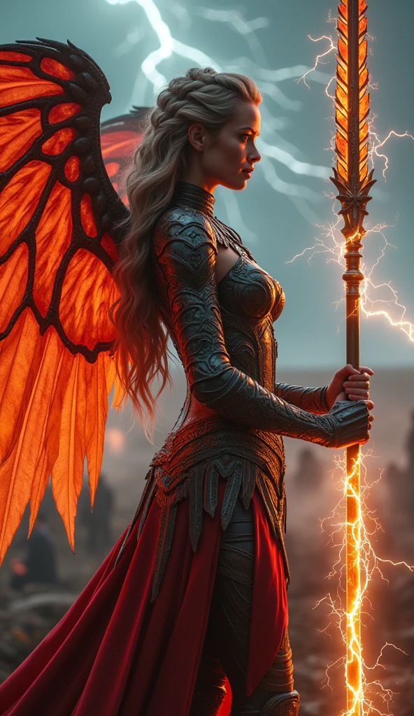 A full-body cinematic digital photo of a stunning brunett Valkyrie with ...