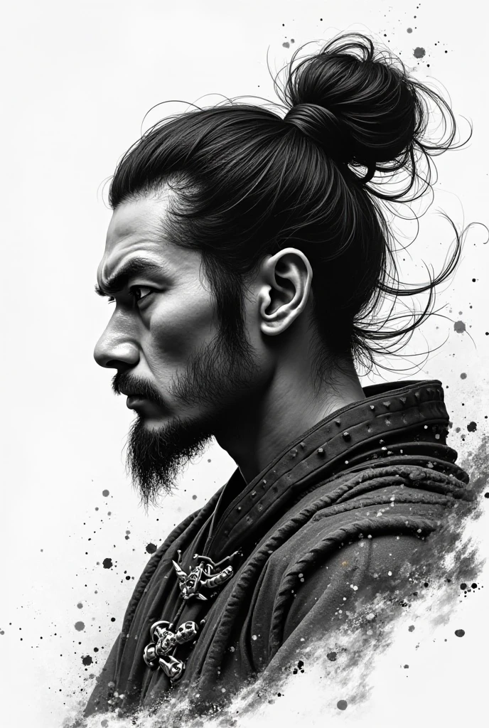 Samurai in black and white profile for tattoo - SeaArt AI