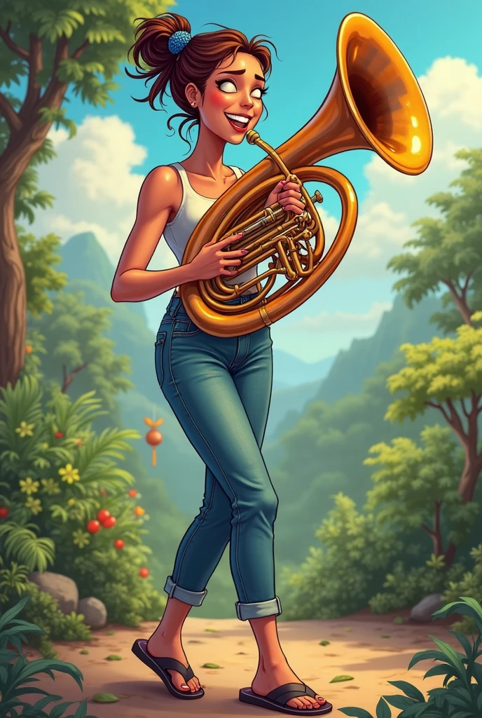 Sousaphone girl in jeans and flip flops - SeaArt AI