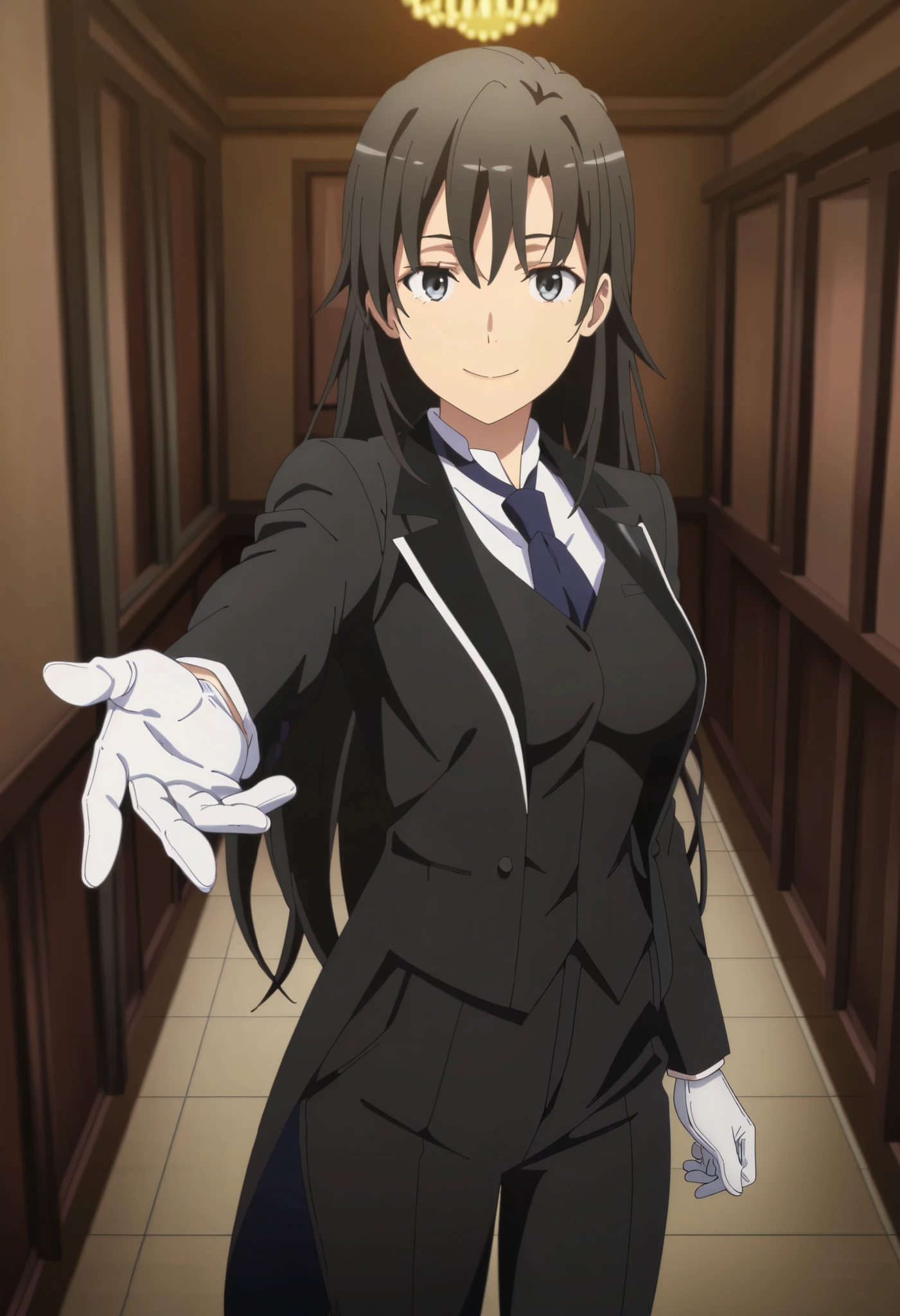Anime character in a suit and tie standing in a hallway（yukinoshita ...