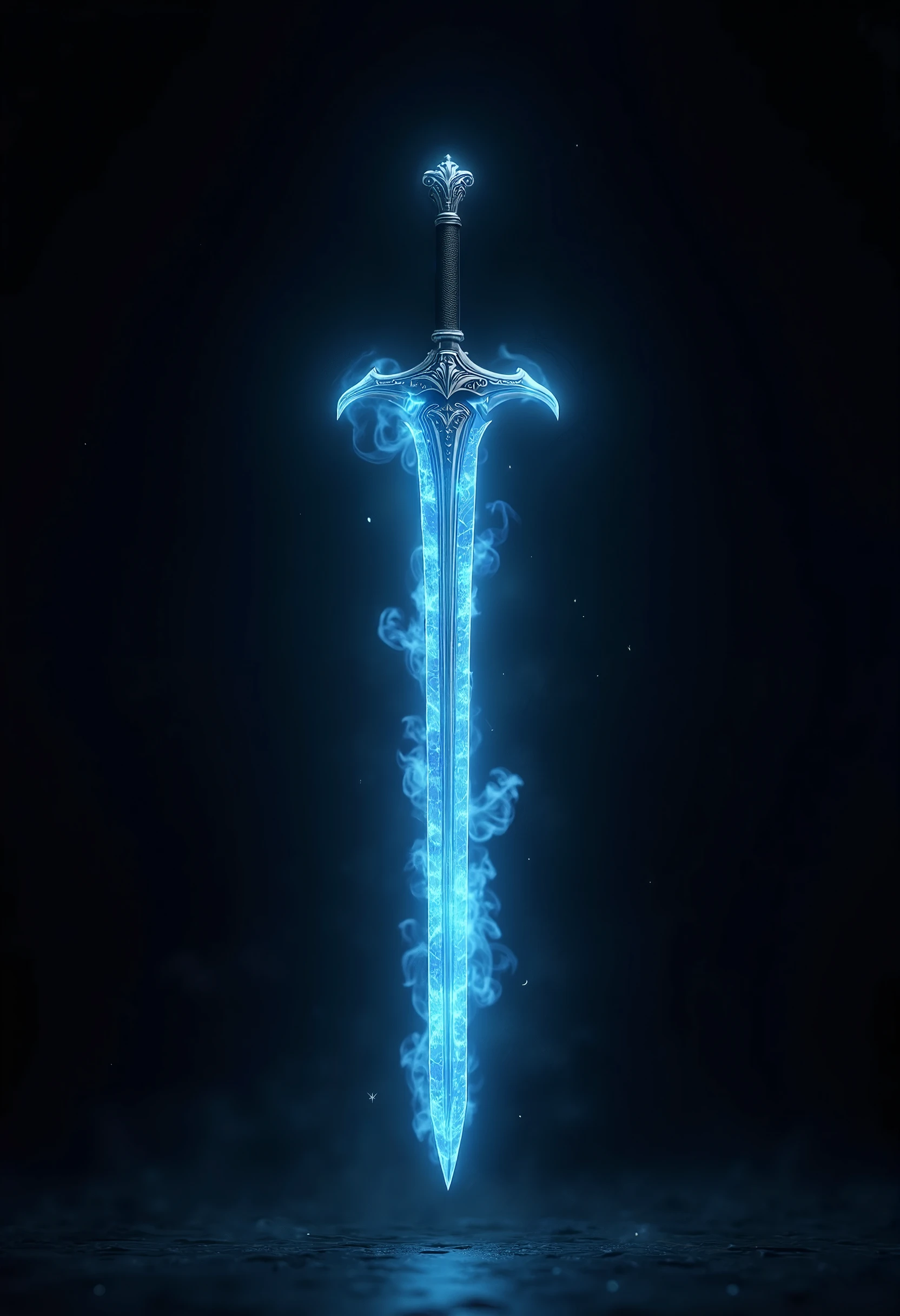 A close up of a sword with a glowing blade on it - SeaArt AI
