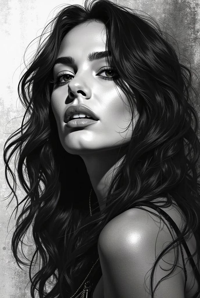 Create me an illustrated black and white image of Colombian singer Kris R - SeaArt AI