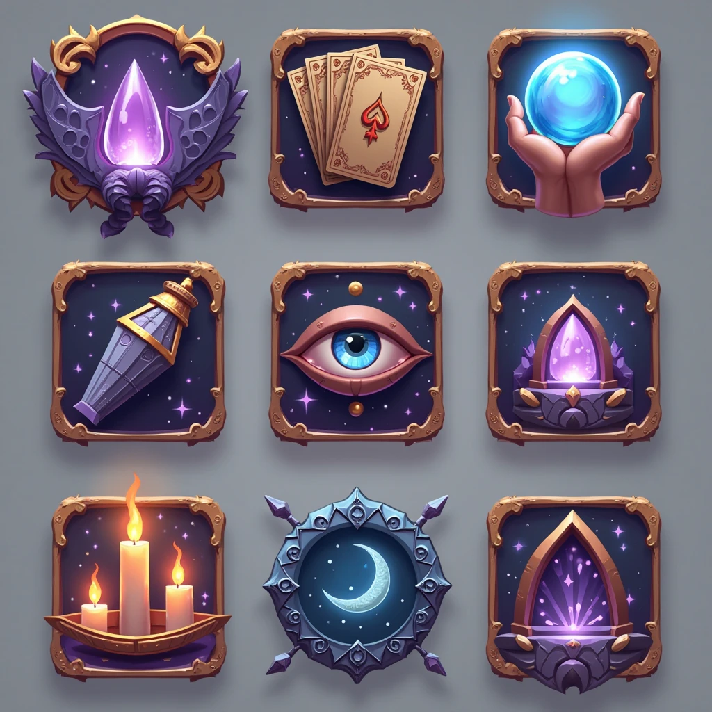 Create a set of 8 icons illustrated with a simple and clean design for ...