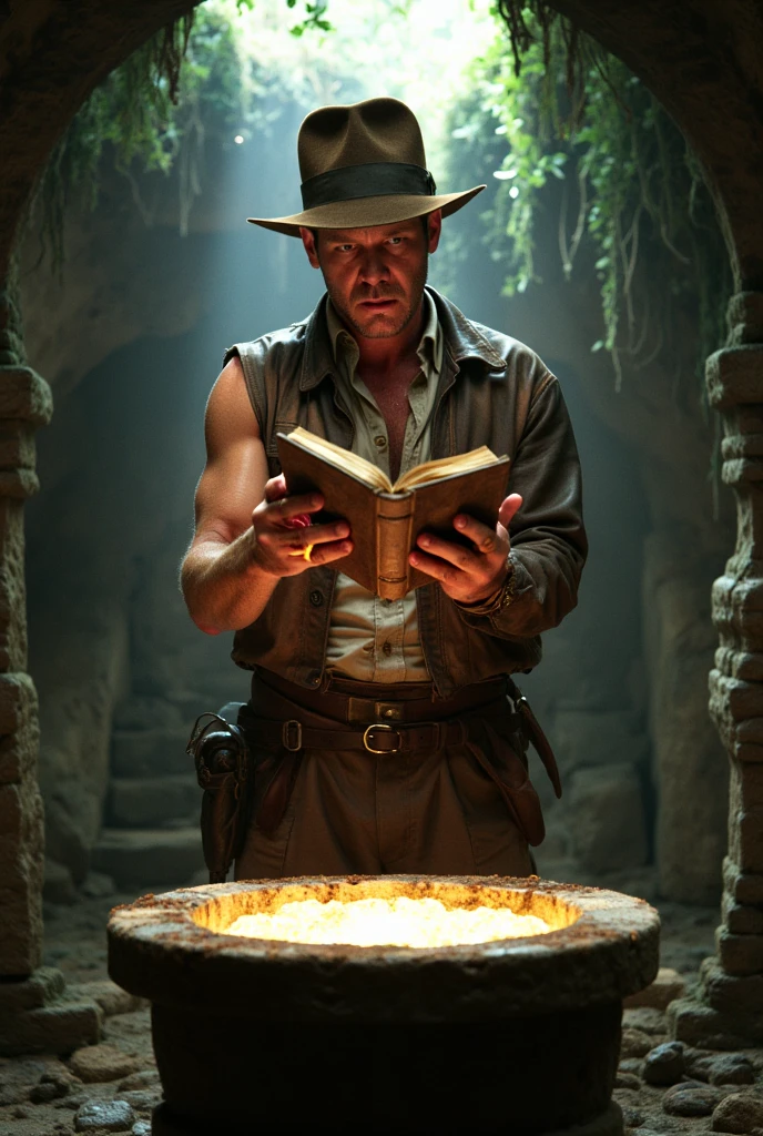 Image of actor Harrison Ford dressed as Indiana Jones dirty with a ...