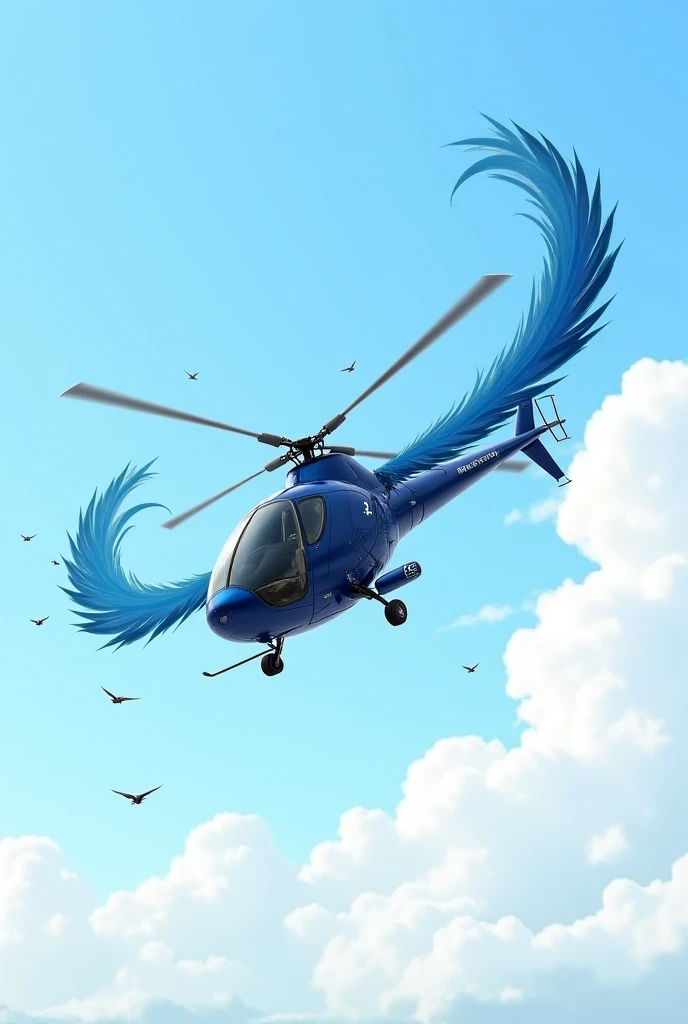 A blue helicopter with birds' wings taking off - SeaArt AI