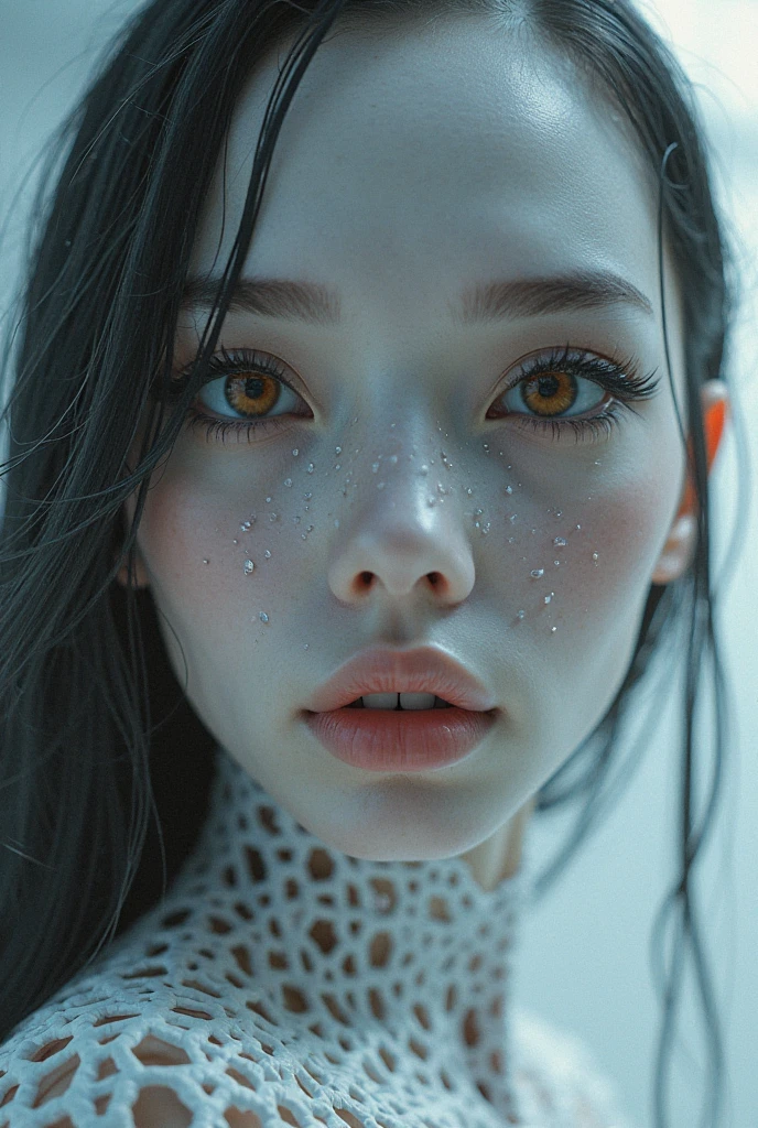 Half android face,Robot girl,Long neon red and black hair,Beautiful ...