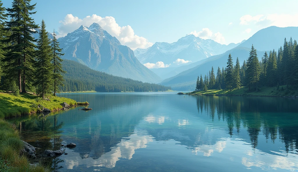 Wallpaper、Lake in the forest、Mountain moving into the surface of the ...
