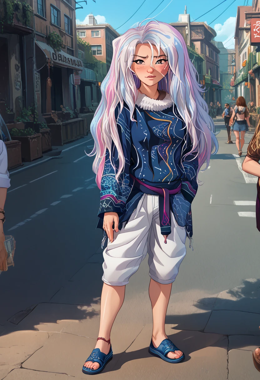 Sisu_human, multicolored hair, white hair, blue highlights in hair ...