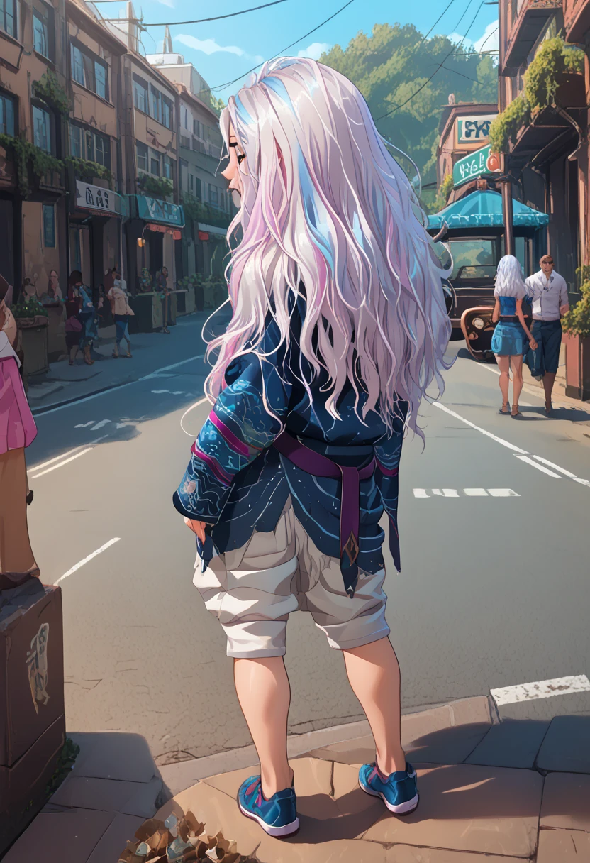 Sisu_human, multicolored hair, white hair, blue highlights in hair ...