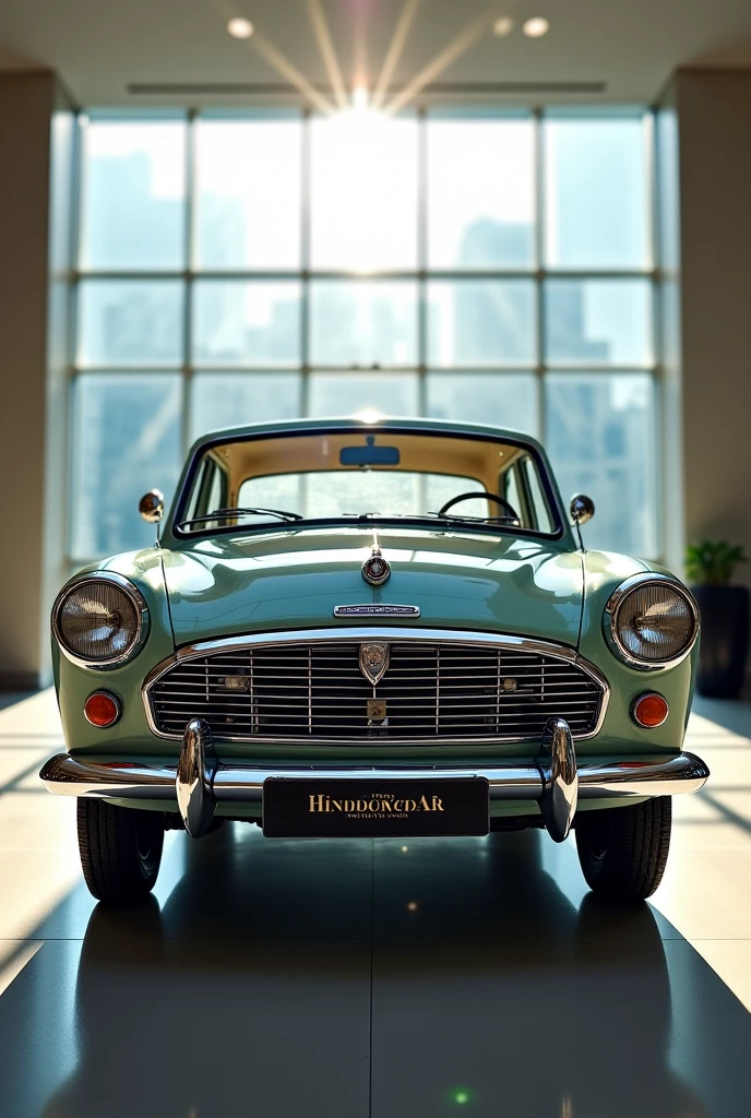 Front view Hindustan Ambassador shine look stand in shorwooms - SeaArt AI