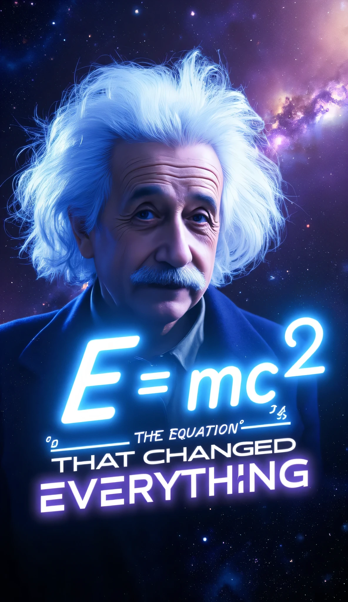 A poster of albert einstein with the capt e = mc2 that changed ...