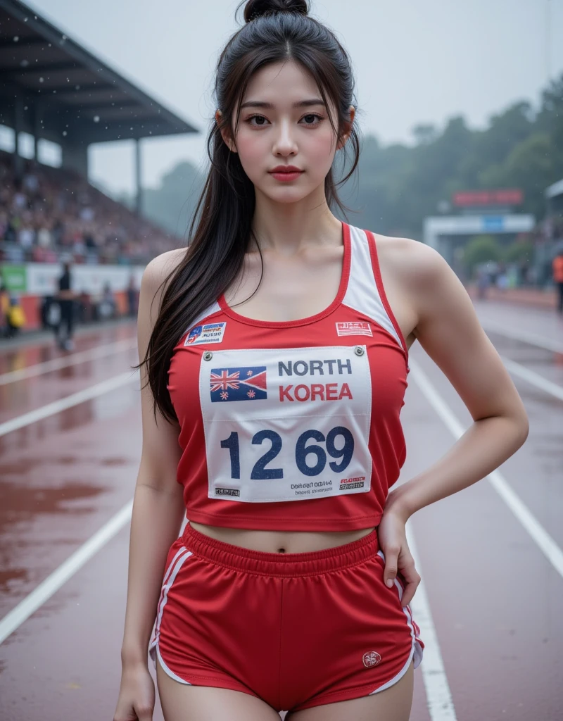 (super cute busty Korean female track and field athlete standing on a ...