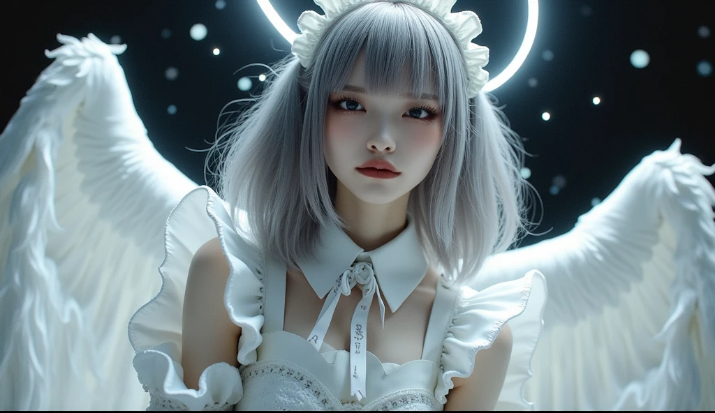 Half of the hair is white and half is black、Korean Angel、Angel Wings ...
