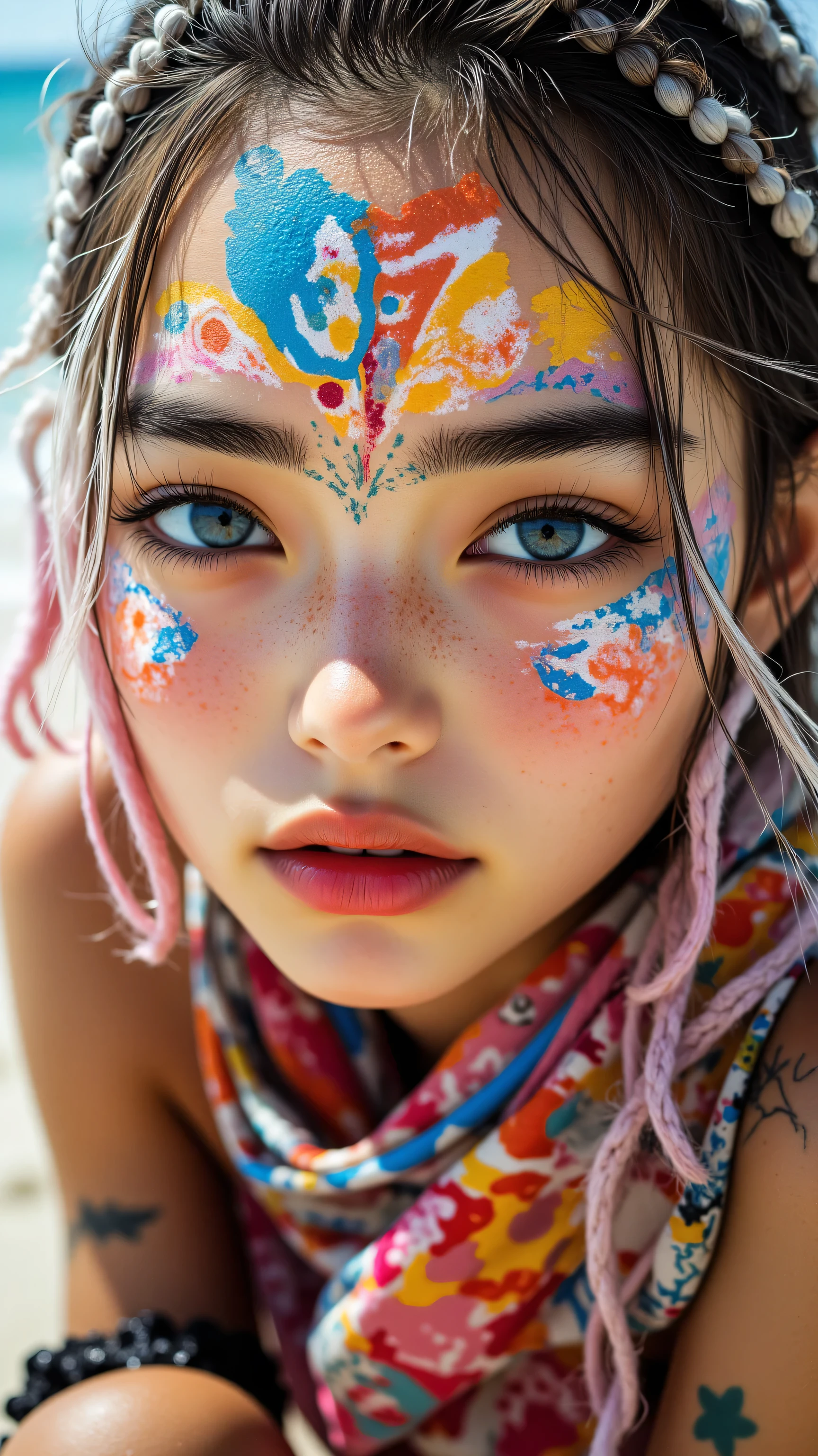 A close up of a young girl with colorful face paint - SeaArt AI